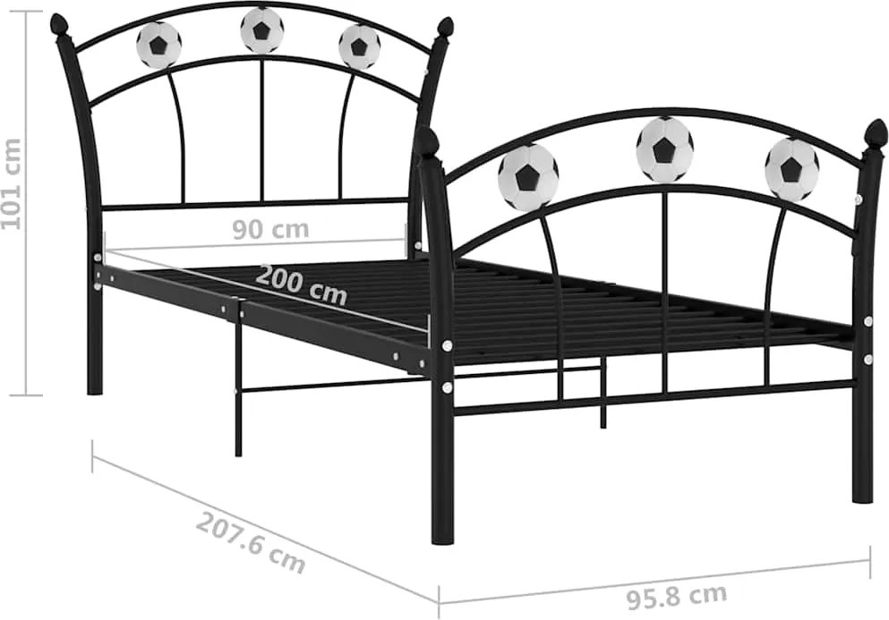 Rám postele s fotbalovým motivem černý kov 90 x 200 cm 324744