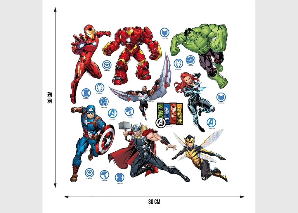 Dětská samolepka na zeď Marvel Avengers Komiksoví Hrdinové, Disney | 30 x 30 cm | DDKS 3817