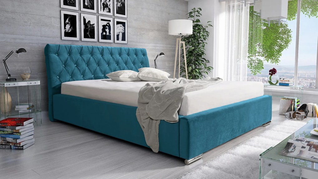 Eka Čalouněná postel LUXURIOUS 180x200 cm, Trinity 2313 Modrá s kovovým rámem úložného prostoru
