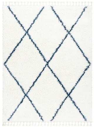 koberec UNION 3683 laťková mříž krémovo modrý střapce, Maroko Shag velikost 200x290 cm | krásné koberce cz