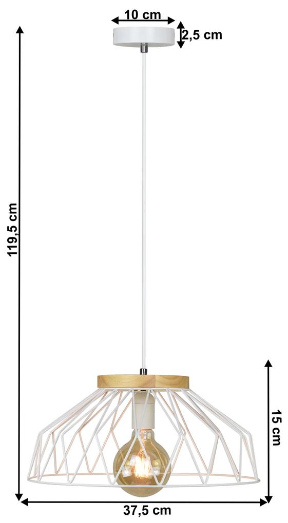 Visící lampa, bílá/přírodní, dřevo/kov, TREX TYP 2