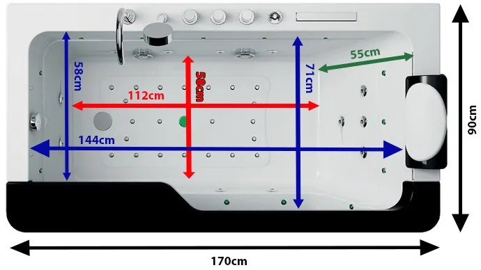 BPS-koupelny Hydromasážní vana HYD-NE912BL 170x90 ČERNÁ s ohřevem vody