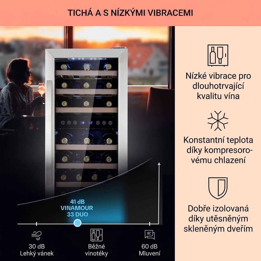 Klarstein Vinamour 33 Duo vinotéka 2 zóny 89 l / 33 lahví 5-18°C Touch