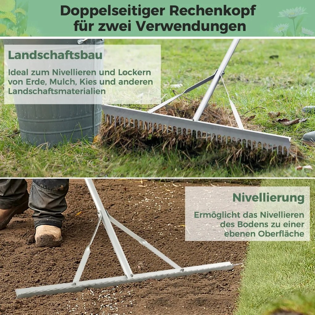 Costway Zahradní hrábě vyrobené z hliníku s 91 cm širokou hrací hlavou, stříbro