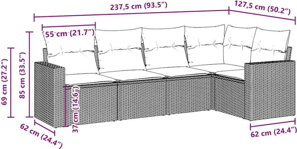 5dílná zahradní sedací souprava s poduškami hnědá polyratan 3218923