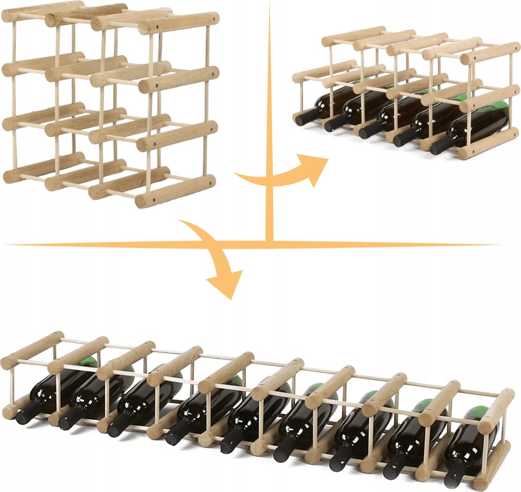 Stojan na láhve vína regál na 9 lahví Dub Modulární Lite Eko Dřevo