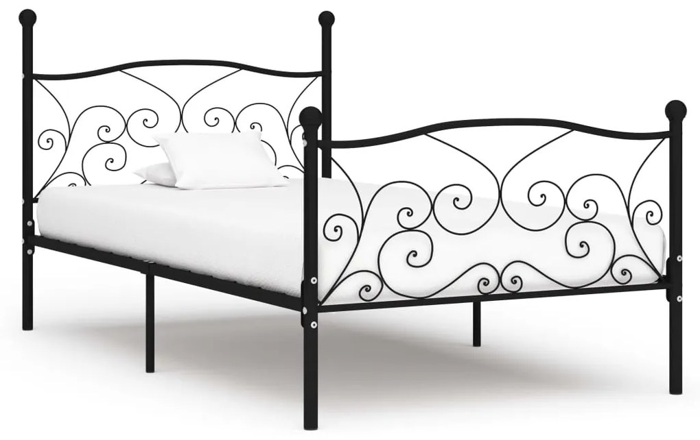 284454 vidaXL Rám postele s laťkovým roštem černý kov 90 x 200 cm