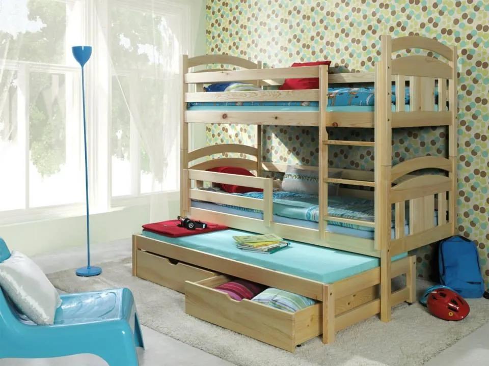 Patrová postel s přistýlkou IZA vč. roštů, úložných prostor a matrací Rozměr: 200x90, Barva: Bílá
