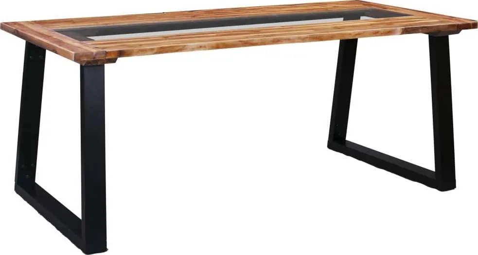 vidaXL Jídelní stůl 180 x 90 x 75 cm masivní akáciové dřevo a sklo [288067]