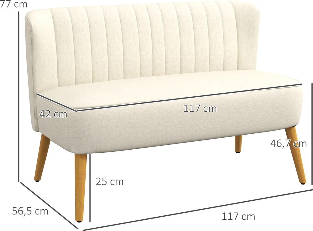 HOMCOM dvoumístná pohovka, malá čalouněná sedačka s efektem lnu pro obývací pokoj, ložnici a malé prostory — krémová (117 × 56,5 × 77 cm)