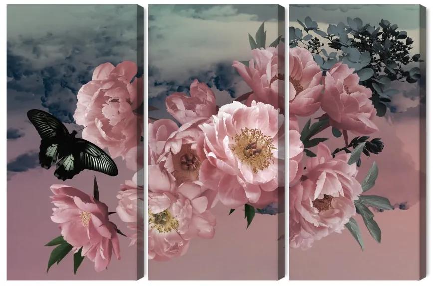 Vícedílný obraz Kytice Květin A Motýl Nedostatek Nedostatek Přírodní plátno 180x120