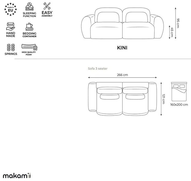 Světle šedá manšestrová rozkládací/s úložným prostorem pohovka 266 cm Kini – Makamii