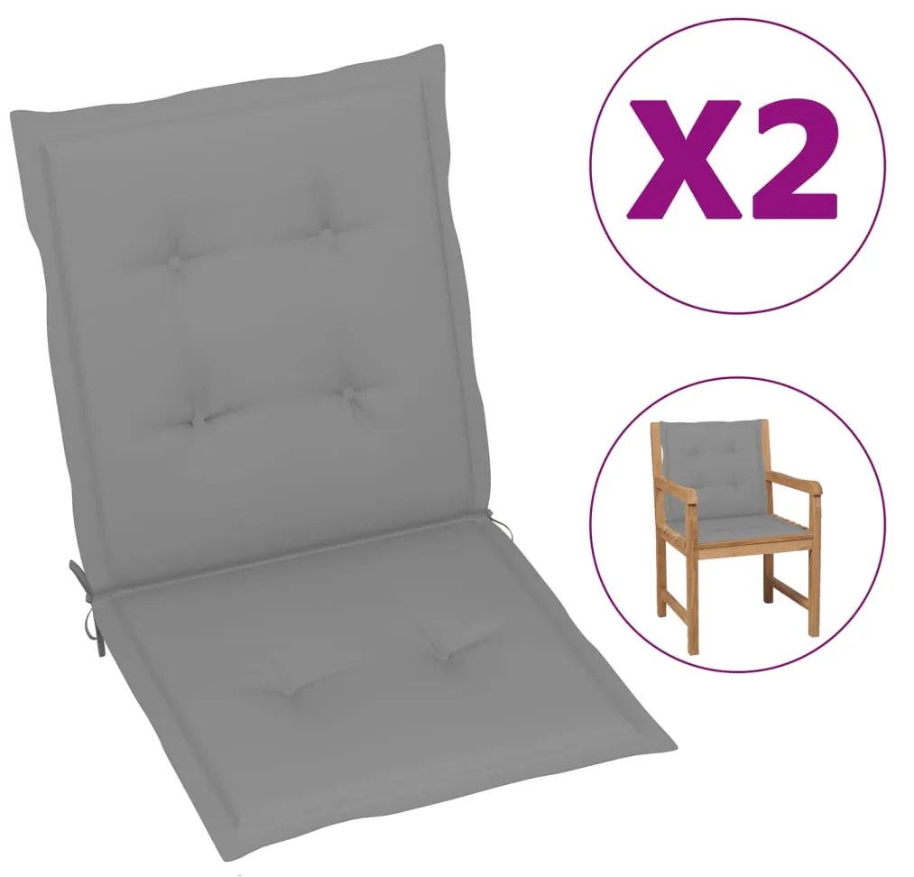 47550 vidaXL Podušky na zahradní židle 2 ks šedé 100 x 50 x 3 cm