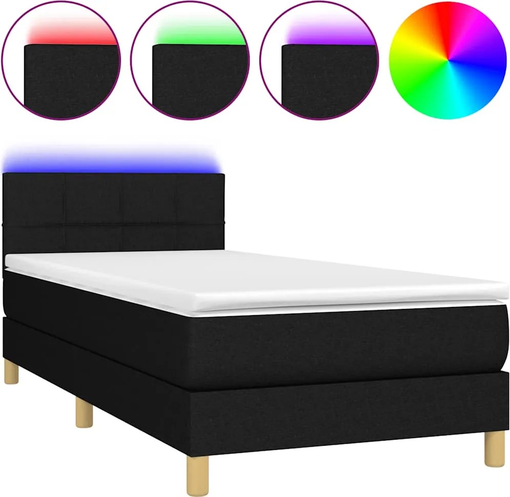 Box spring postel s matrací a LED černá 100x200 cm textil 3133695