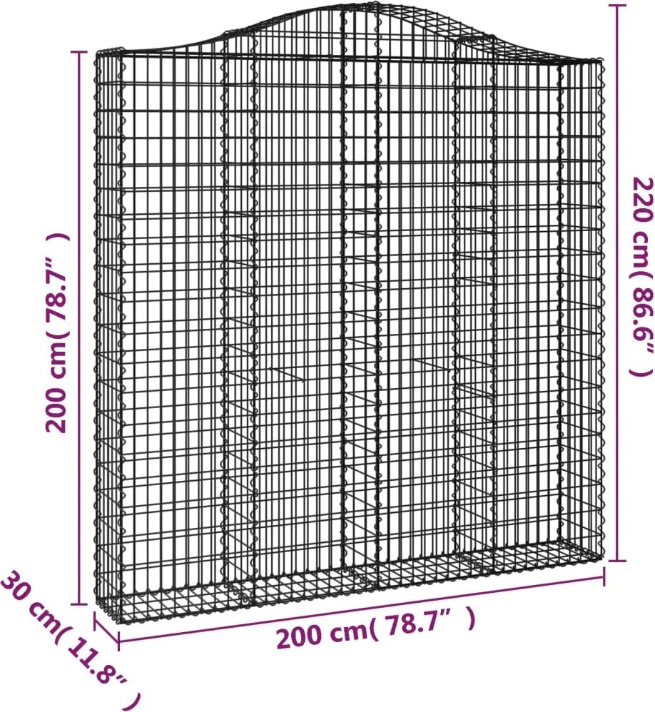 Klenutý gabionový koš 200 x 30 x 200/220 cm pozinkované železo 153390