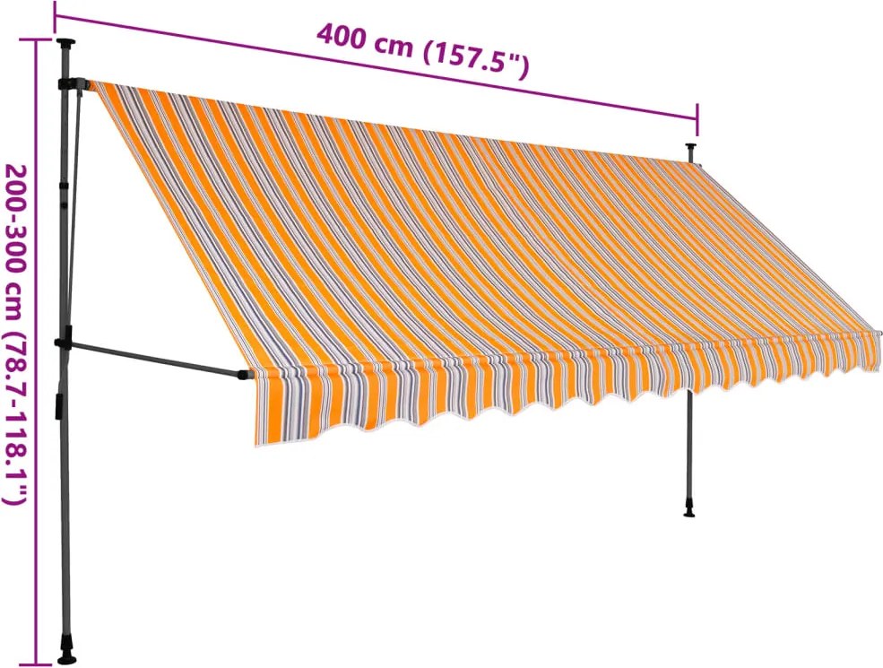 vidaXL Marketos Ručně zatahovací markýza s LED světlem 400 cm žlutomodrá