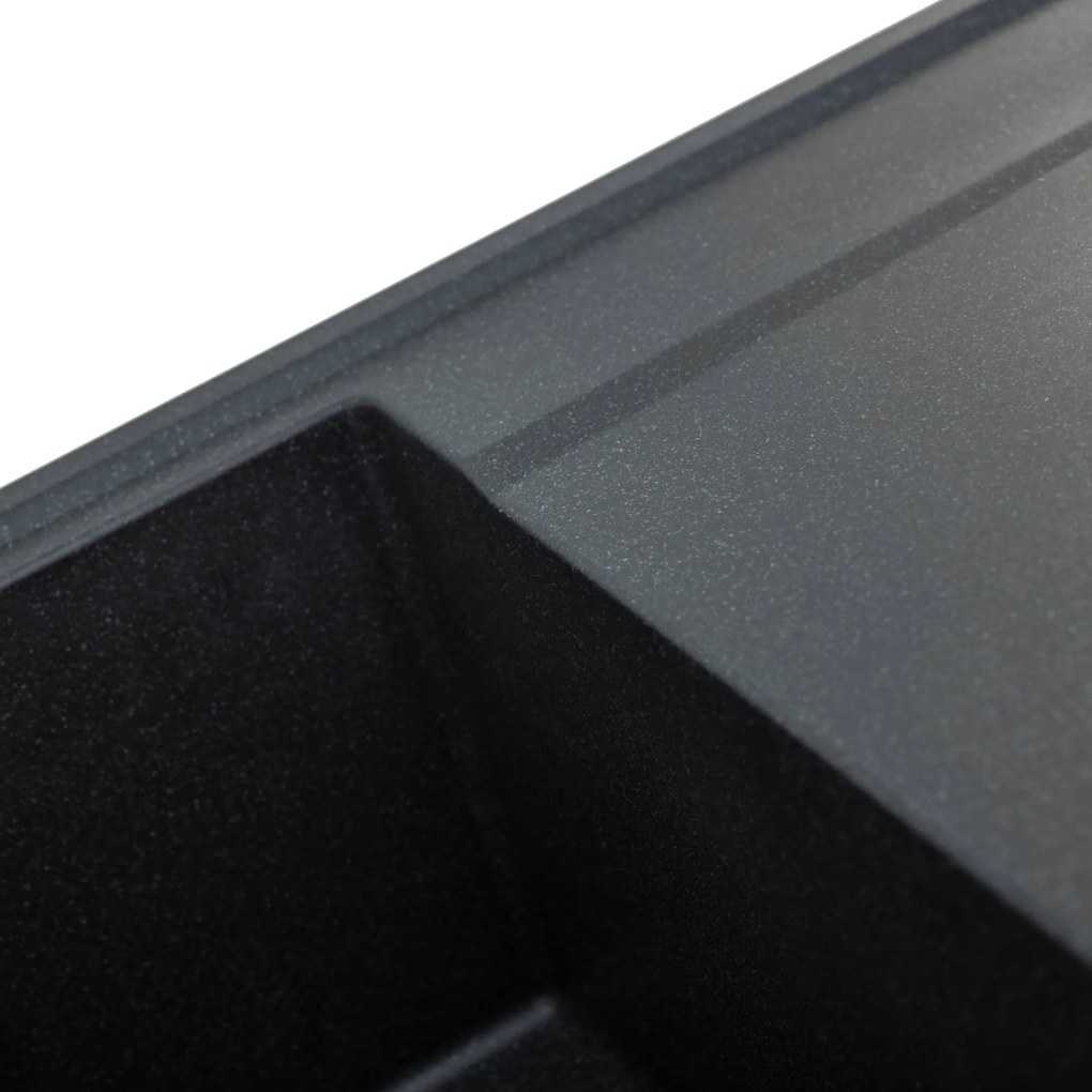 Laveo Megalo, 2-komorový granitový dřez 1160x500x185 mm s dlouhým odkapávačem, černá, LAV-SBE_721T