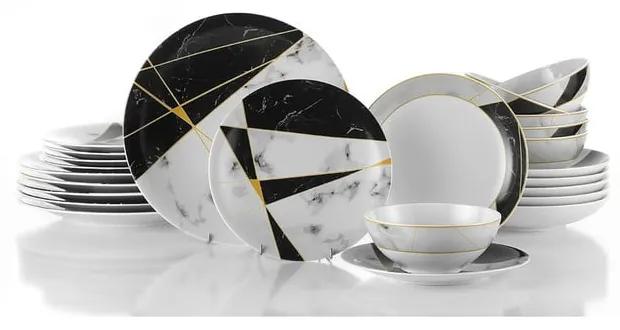 24dílná sada porcelánového nádobí Kütahya Porselen Black&amp;White