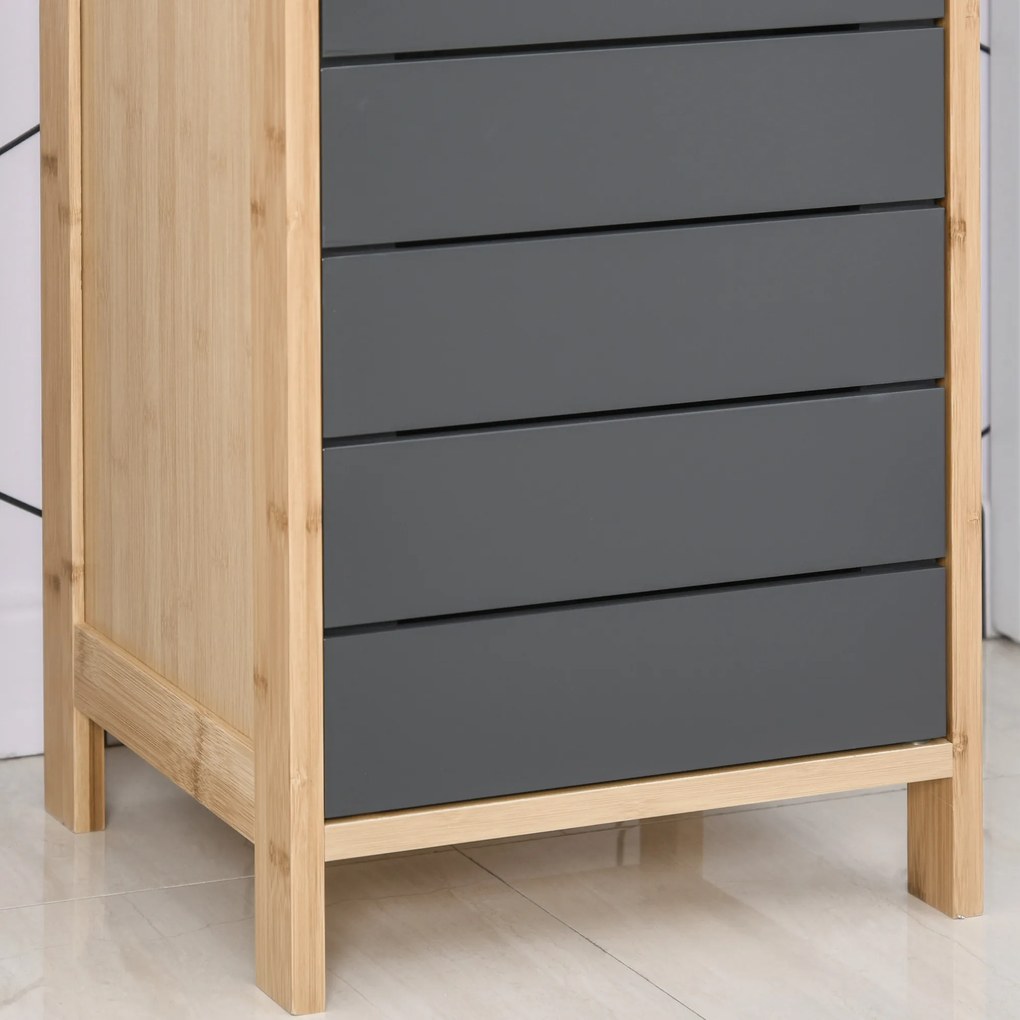 HOMCOM koupelnová skříňka, víceúčelová skříňka, 3 patra, nastavitelná, MDF + bambus, šedá, 32x30x80 cm