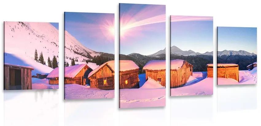 5-dílný obraz zasněžená horská vesnička Varianta: 200x100