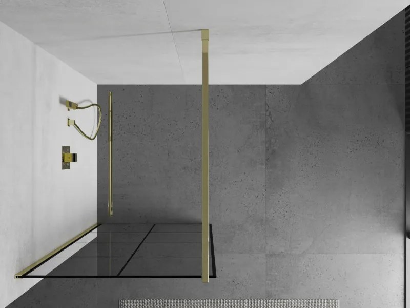 Mexen Kioto sprchová zástěna 90x200 cm 8 mm, zlatý profil, sklo černý vzor 1, 800-090-101-01-77