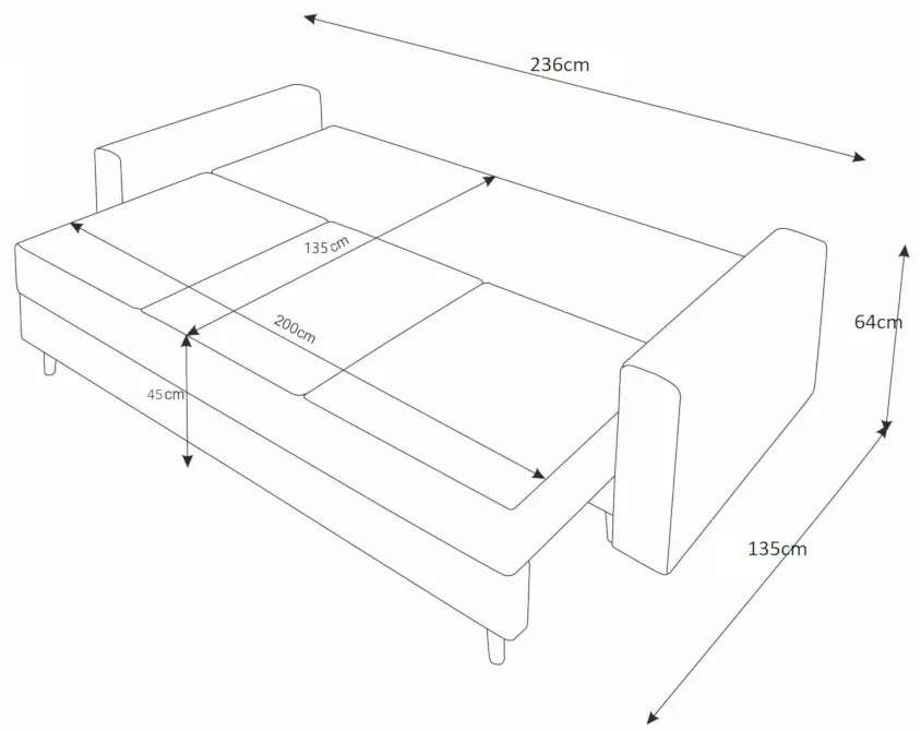 Expedo Rozkládací čalouněná pohovka BRISA, 234x87x90, itaka 14