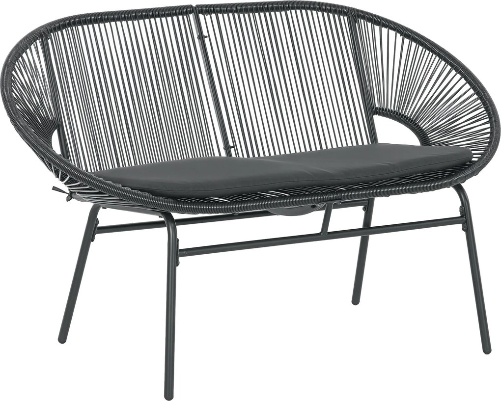 Outsunny 2-místná zahradní židle Acapulco s opěrkami, polstrováním a ocelovým rámem, nosnost 260 kg, pro balkon, terasu, patio, 132x72x83 cm, černá |