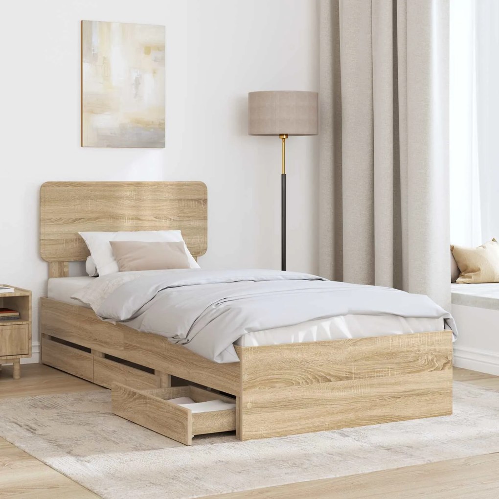 Rám postele s čelo Sonoma dub 100 x 200 cm Dřevěný materiál 3412215