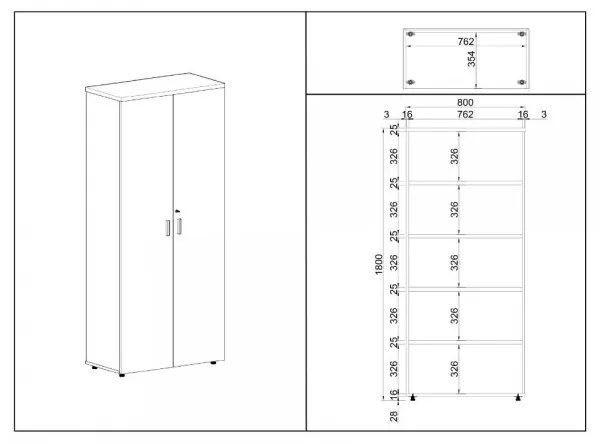 Vysoká skříň SimpleOffice 80 x 40 x 180 cm