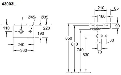 Villeroy & Boch 43003L01 - Závěsné umyvadlo AVENTO 36x22 cm keramika/bílá