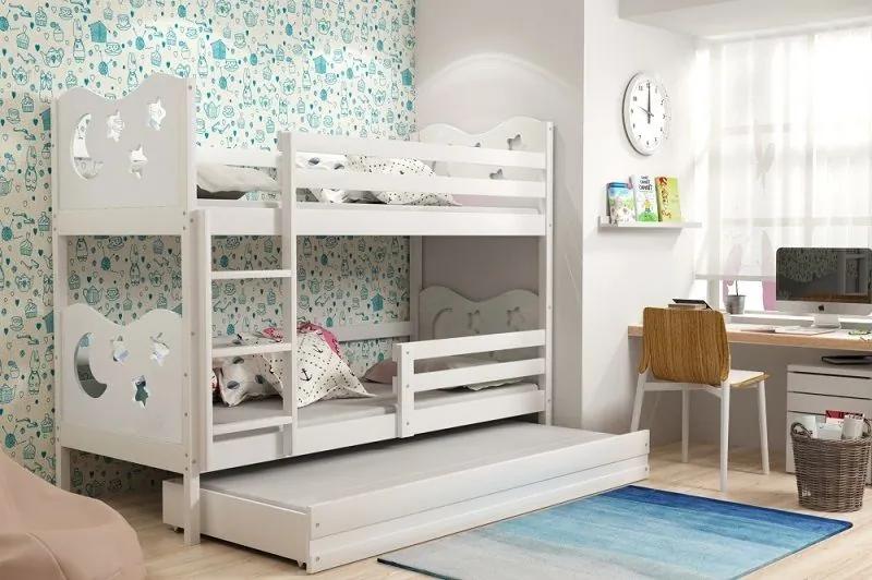 Dětská patrová postel MIKO s přistýlkou 190 cm - barva bílá