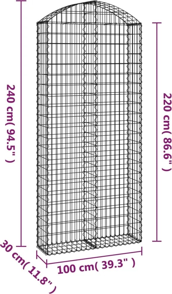 Klenutý gabionový koš 100 x 30 x 220/240 cm pozinkované železo 153431
