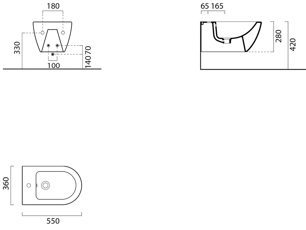 Sapho PURA bidet závěsný, 36x55cm, černá mat, 8865126