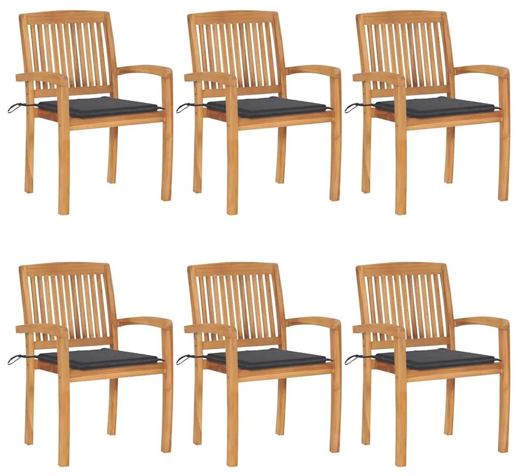 Stohovatelné zahradní židle s poduškami 6 ks masivní teak 3073225