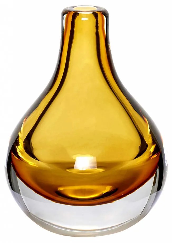 Hübsch Skleněná váza Clear Amber 14cm, žlutá barva, oranžová barva, čirá barva, sklo