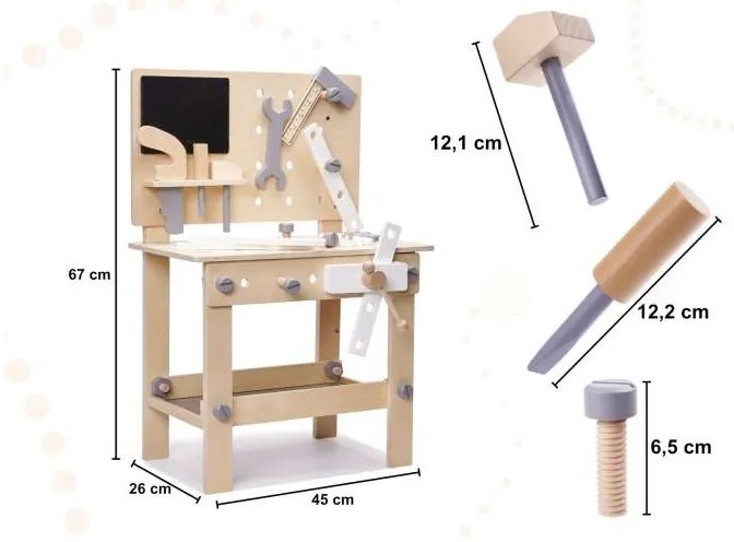 Dětská dřevěná dílna "ponk" s příslušenstvím 67 cm