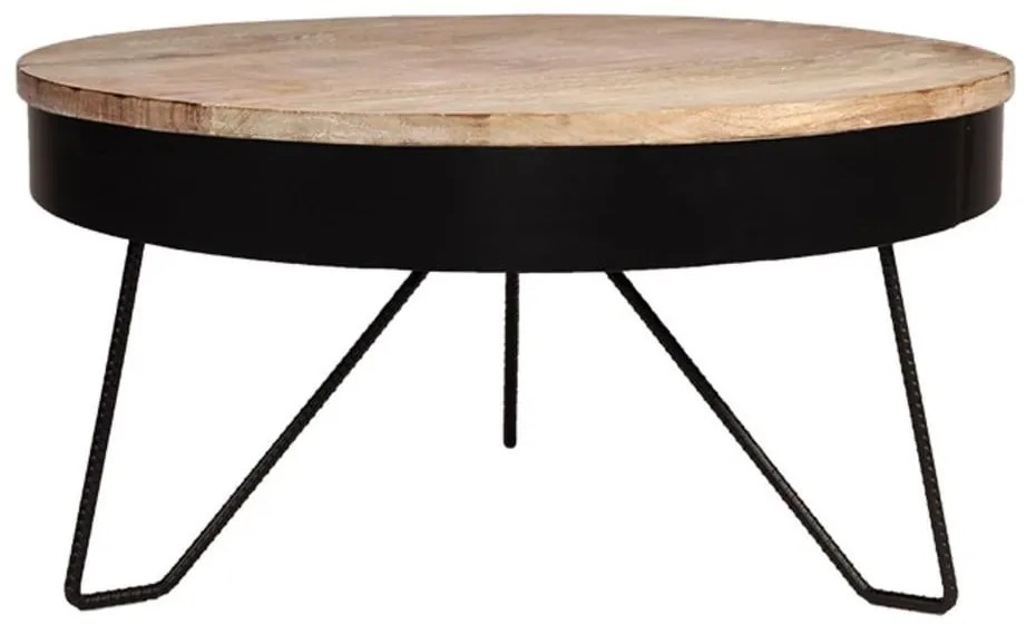 Černý odkládací stolek s deskou z mangového dřeva LABEL51 Saran, ⌀ 80 cm