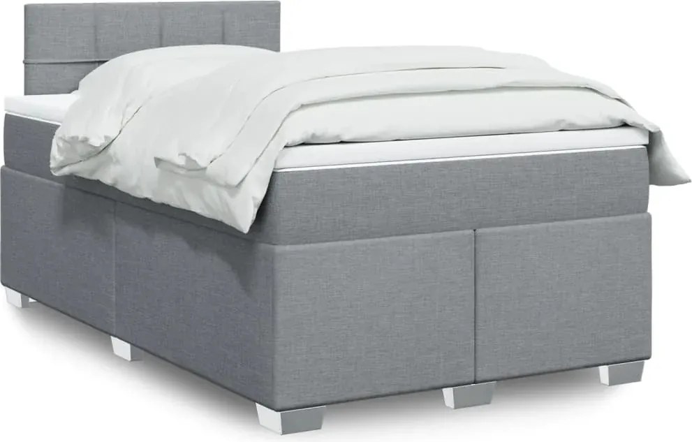 Box Spring Postel S Matrací Textil Světle Šedá Blok se čtverci 120 x 200