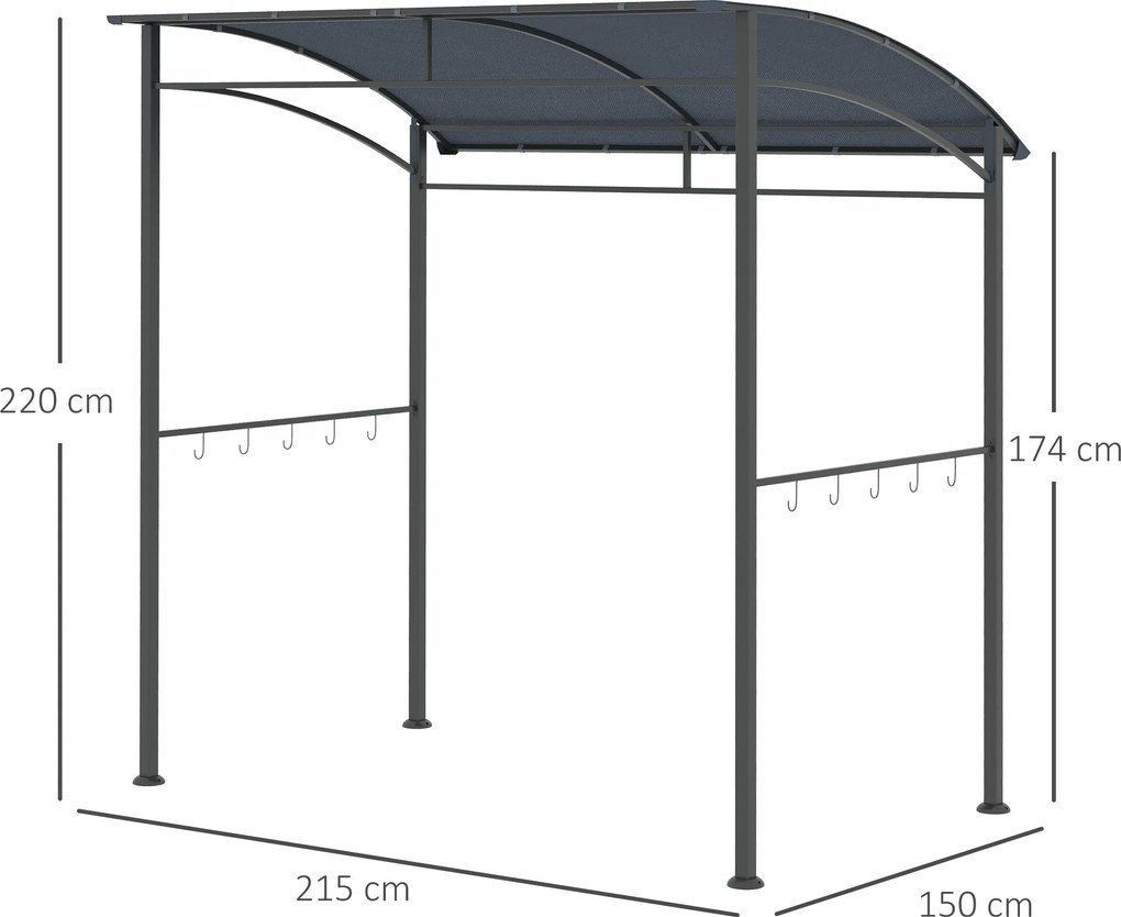 Outsunny altán na grilování stříška na grilování UV odolná voděodolná s háčky ocelový rám polyester šedá 215 x 150 x 174/220 cm pro zahradu a terasu …