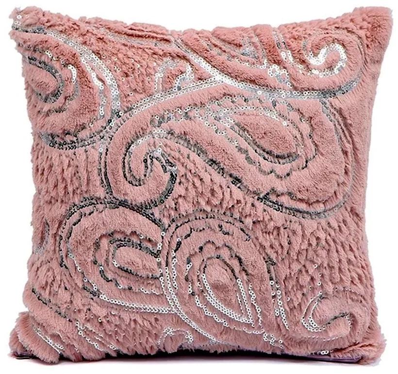 Elegantní flitrový kožešinový povlak na polštář ve velikosti 45x45 cm Barva: C - růžová