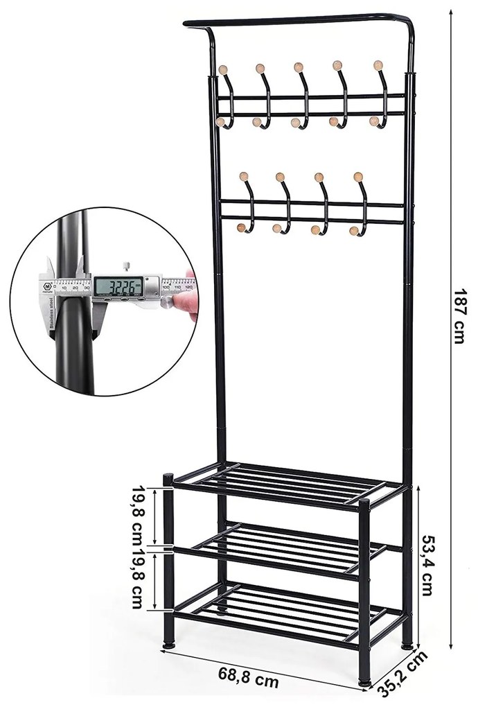 SONGMICS Předsíňový věšák Eldec černý