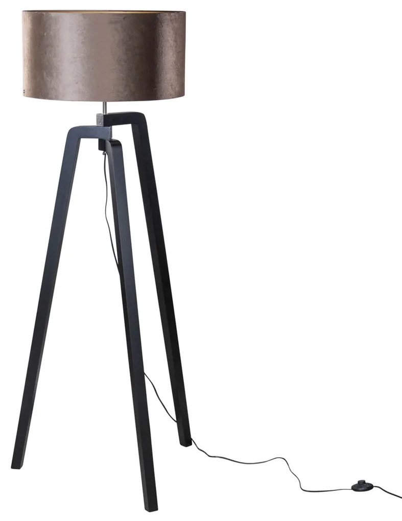 Stojací lampa černá s hnědým sametovým stínítkem 50 cm - Puros