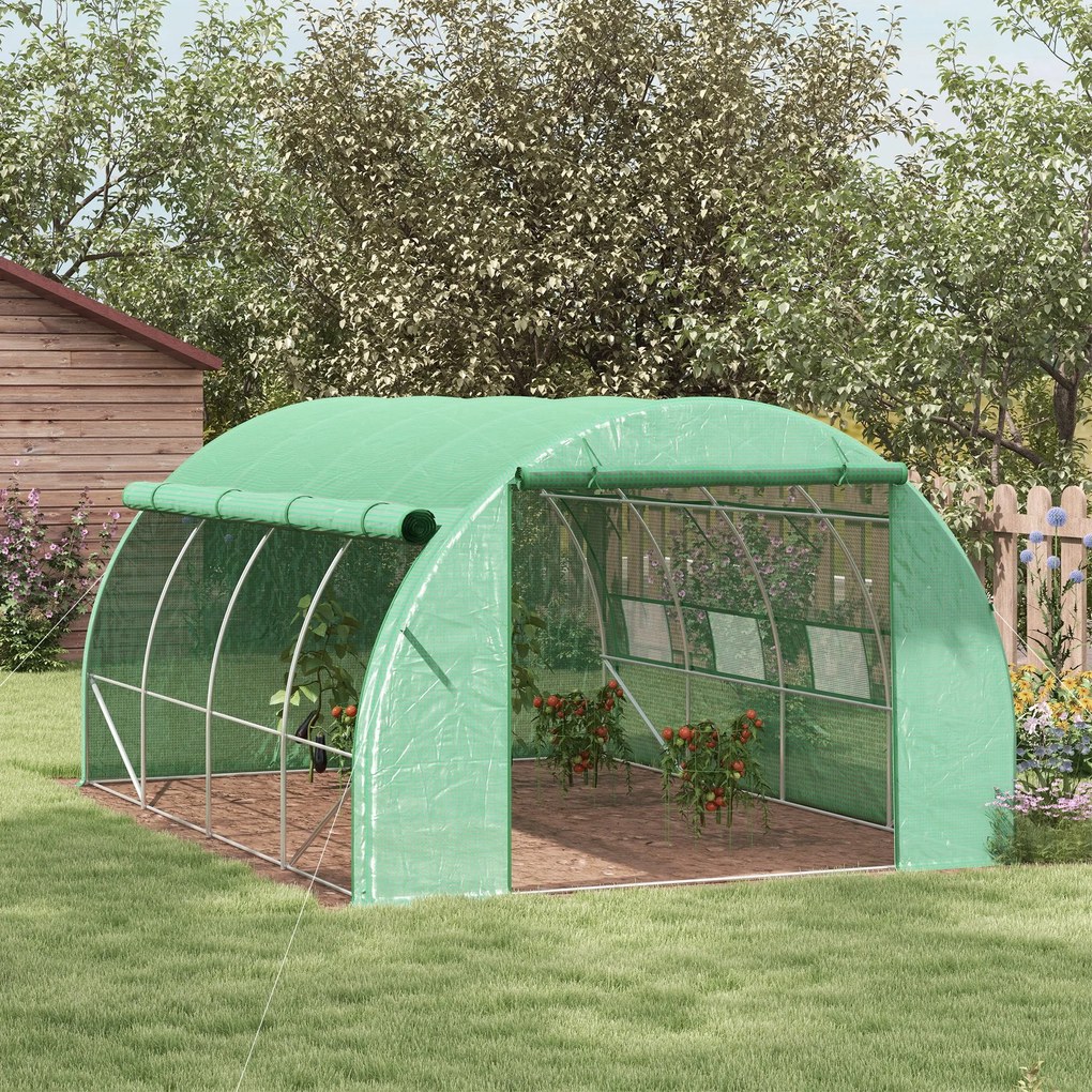Outsunny polytunelový skleník 3,97x3x2m Walk-in, UV ochrana, rolovací kryty, ocel, zelený