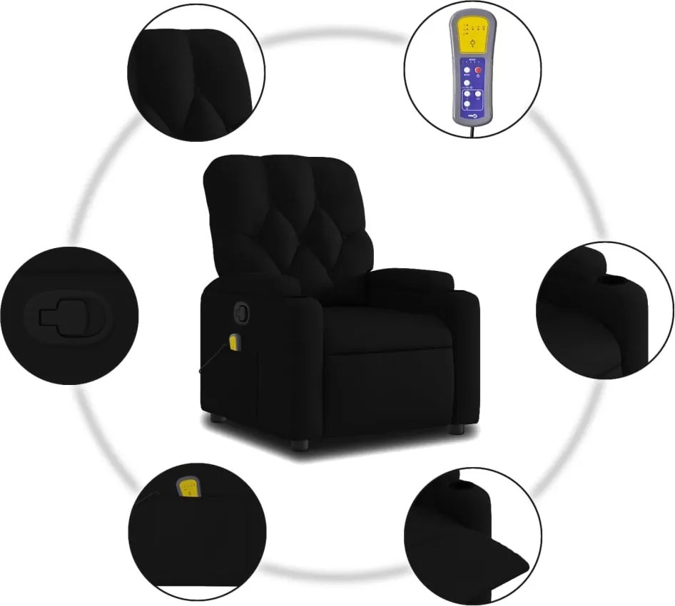 Masážní křeslo s polohovacím mechanismem, černé, látkové 3206066