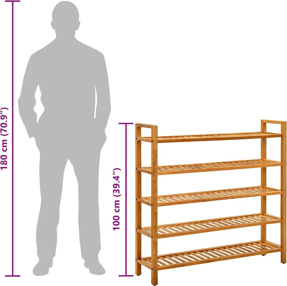 Botník s 5 policemi 100 x 27 x 100 cm masivní dubové dřevo 331751