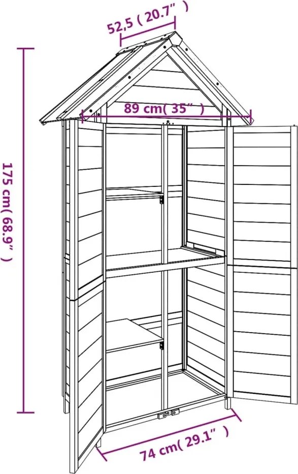 vidaXL Zahradní přístřešek na nářadí 89 x 52,5 x 175 cm borovice [172244] Barva: Šedá