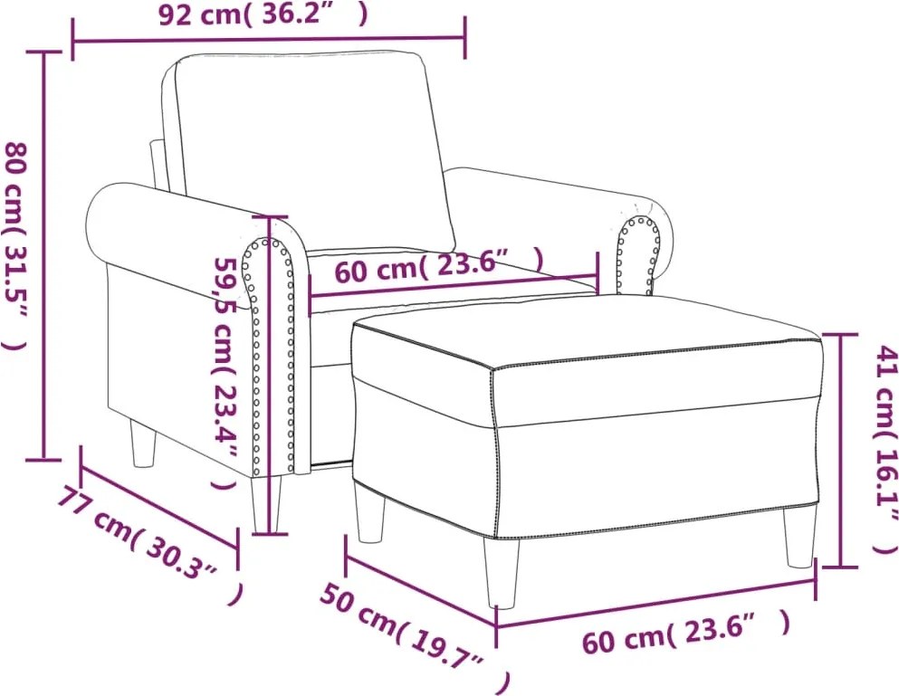 Křeslo s podnožkou světle šedé 60 cm samet 3201205