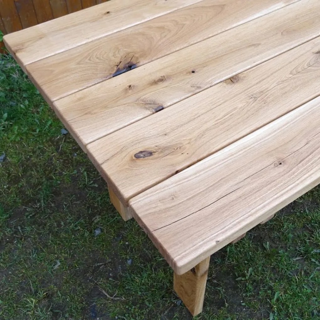 KULHÁNEK Přírodní stůl dubový Odstín nátěru: lazura - teak, Velikost desky: 190x80 cm