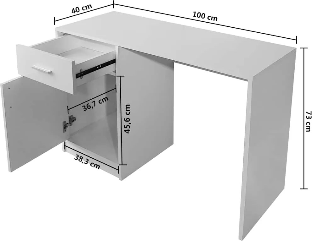 Psací stůl se zásuvkou a skříňkou bílý 100 x 40 x 73 cm 243058