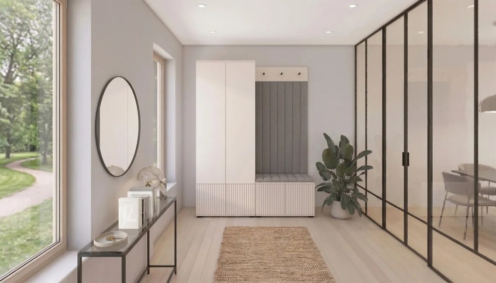 Předsíňová stěna RAYO 1 s čalouněnými panely, 140 cm, kašmír/ šedá